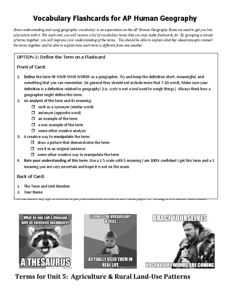 Unit V Key Terms & Flashcard Instructions | PDF