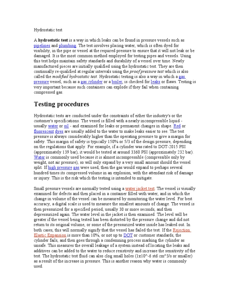 Hydro Static Test | PDF | Liquids | Gas Technologies