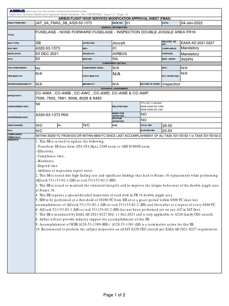 Airbus A320 Modification Approval Sheet | PDF | Jet Aircraft | Vehicles