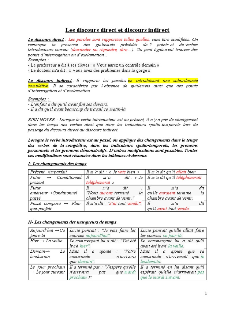 Discours Direct et Indirect : Guide Complet | PDF | Phrase | Verbe