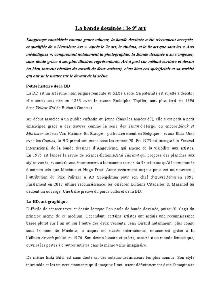 La BD : Évolution et Impact du 9e Art | PDF | BD