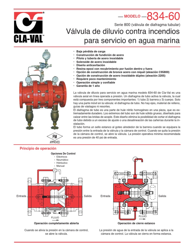 Datos Tecnicos Valvula de Diluvio Cla-Val-co Mars A | PDF | Acero | Química