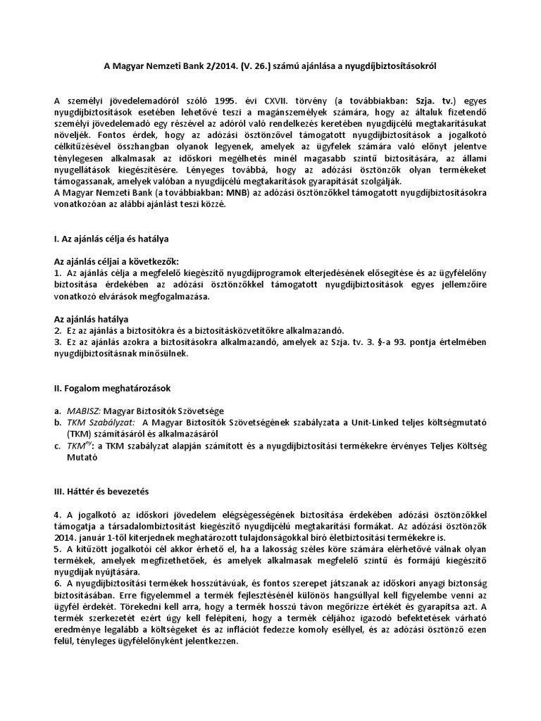 2 2014 MNB Ajanlas A Nyugdijbiztositasokrol 1 1 | PDF