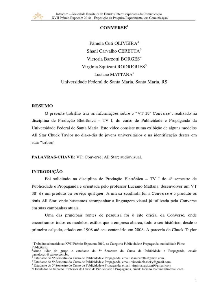 VT Converse: Estilo Universitário | PDF