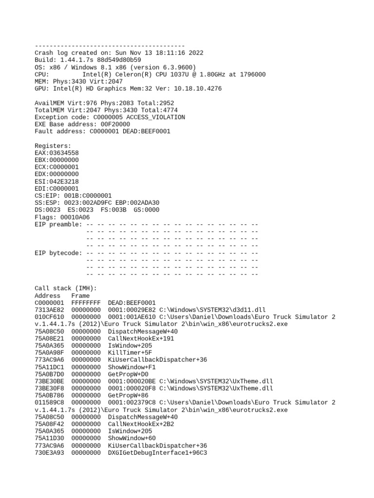 Game Crash | PDF | X86 Architecture | Computing