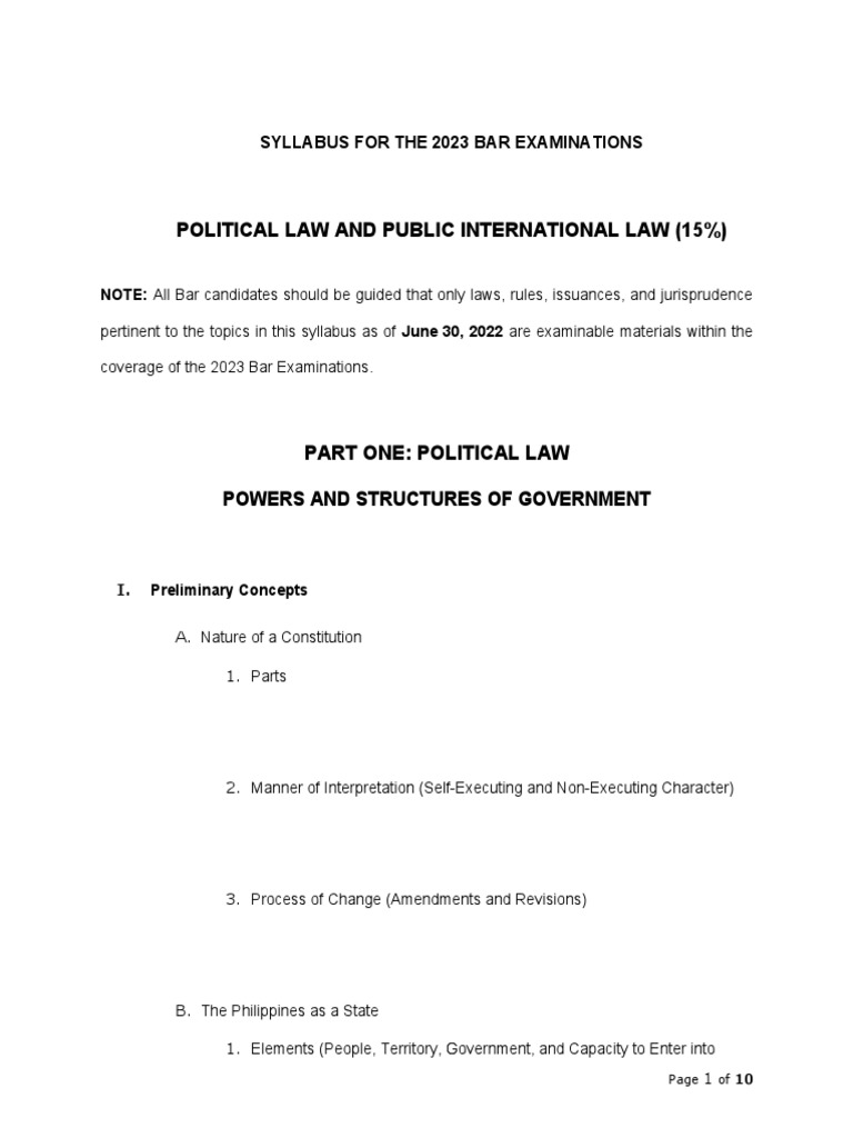 2023 Bar Exam Syllabus Overview | PDF | Law