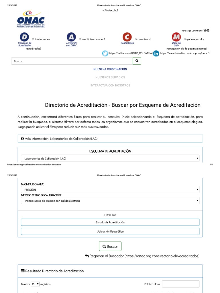 Directorio de Acreditación Buscador - ONAC Presión | PDF