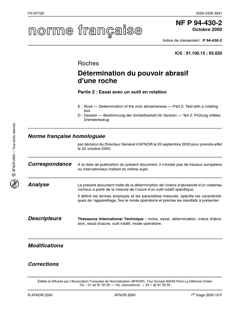 Roches: Norme Française Homologuée | PDF