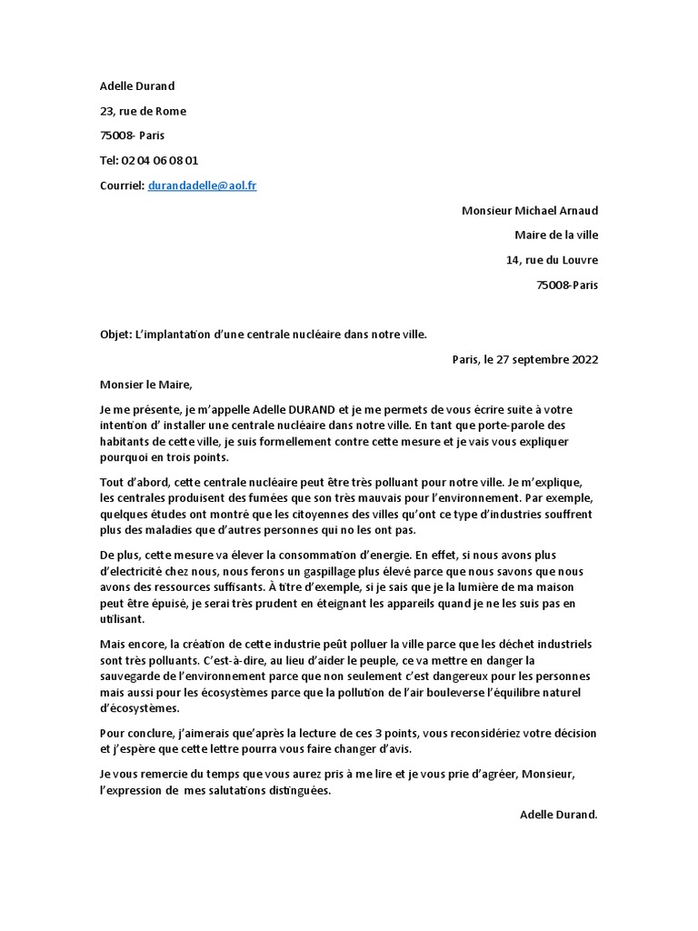 ejemplo de carta formal para B2 francés | PDF