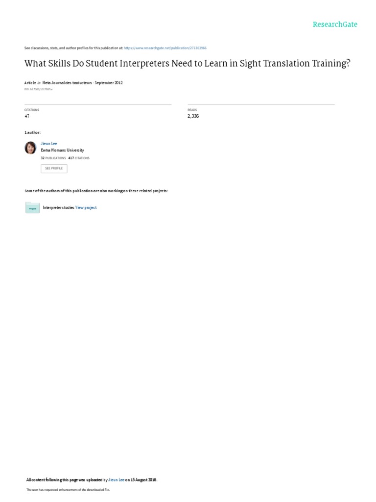 What Skills Do Student Interpreters Need To Learn | PDF