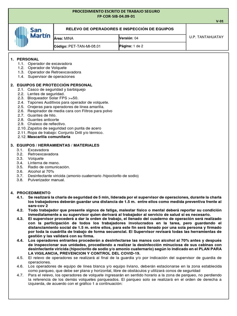 PET-TAN-MI-08.01 Relevo de Operadores e Inspeccion de Equipos V4 | PDF