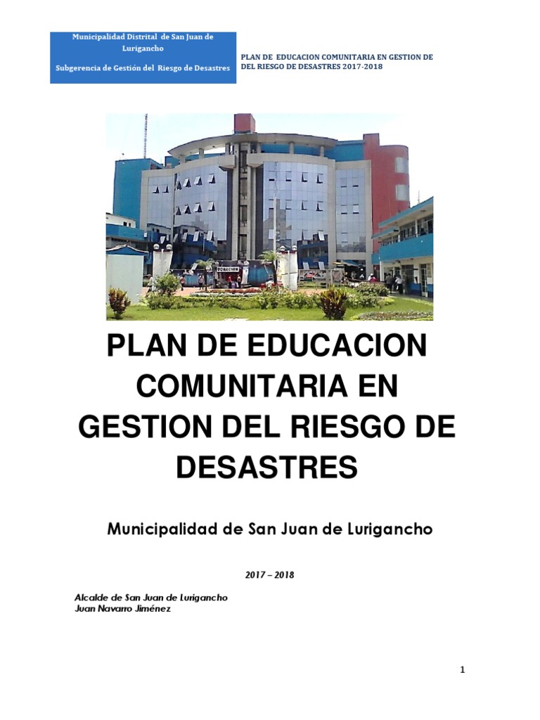 Plan de Educacion Comunitaria en Gestion Del Riesgo de Desastres SJL 2017 2018 San Juan de ...