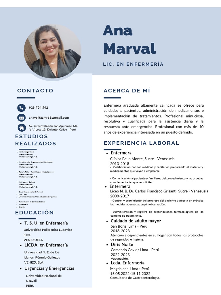 Currículum - Ana Marval | PDF | Enfermería | Servicios públicos