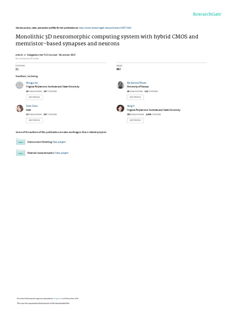 Monolithic 3D Neuromorphic Computing System With H | PDF | Computers