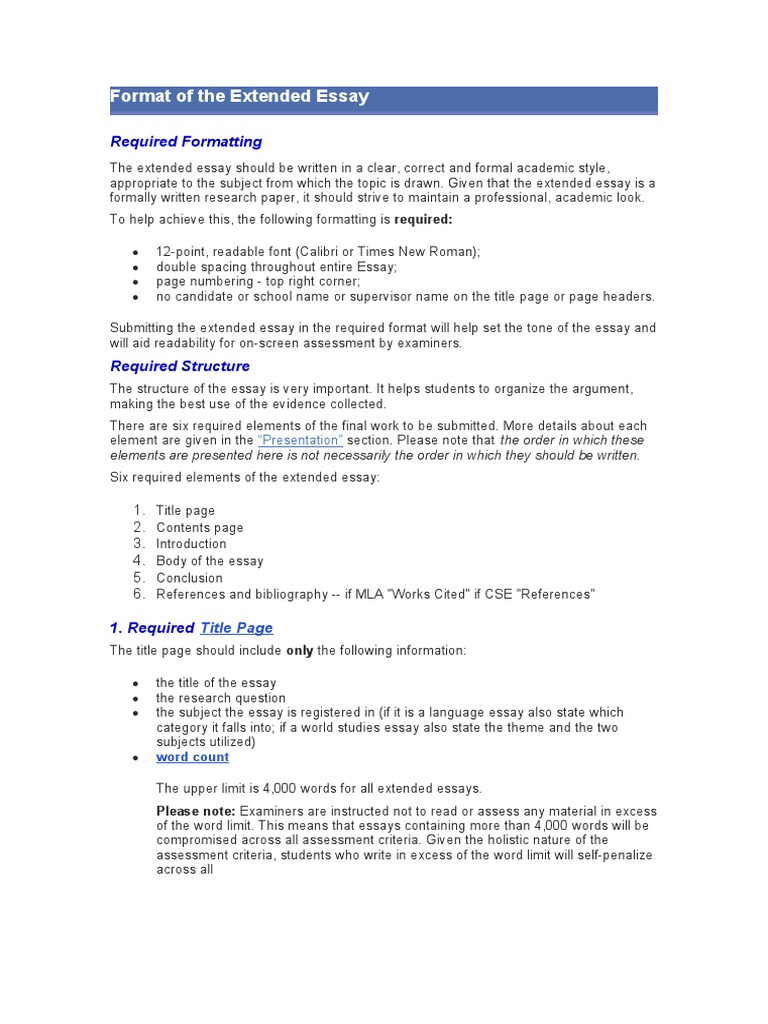 Extended Essay Formatting Guidelines | PDF | Essays | Note (Typography)