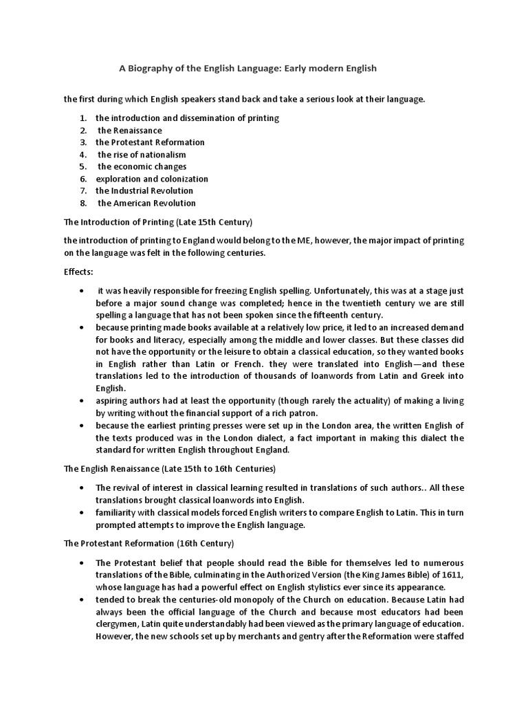 A Biography of The English Language Early Modern English | PDF ...