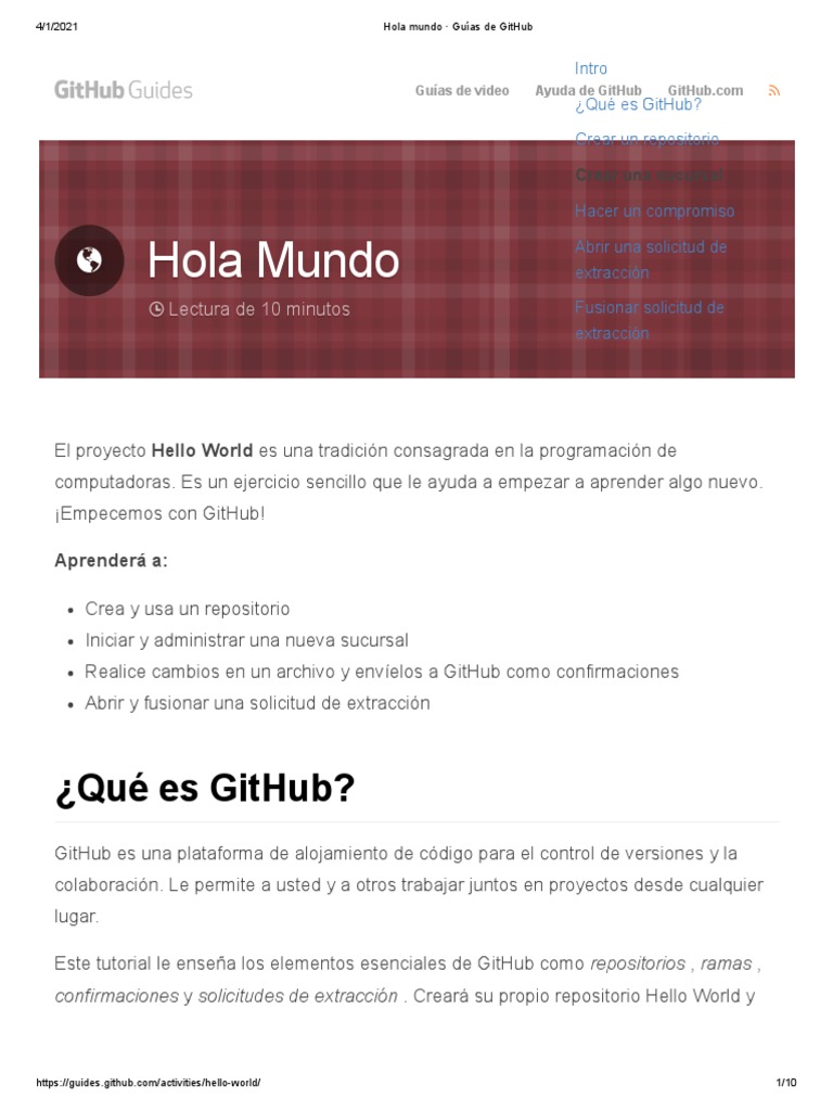 Hola Mundo Guías de GitHub | PDF | Informática | Ingeniería de software