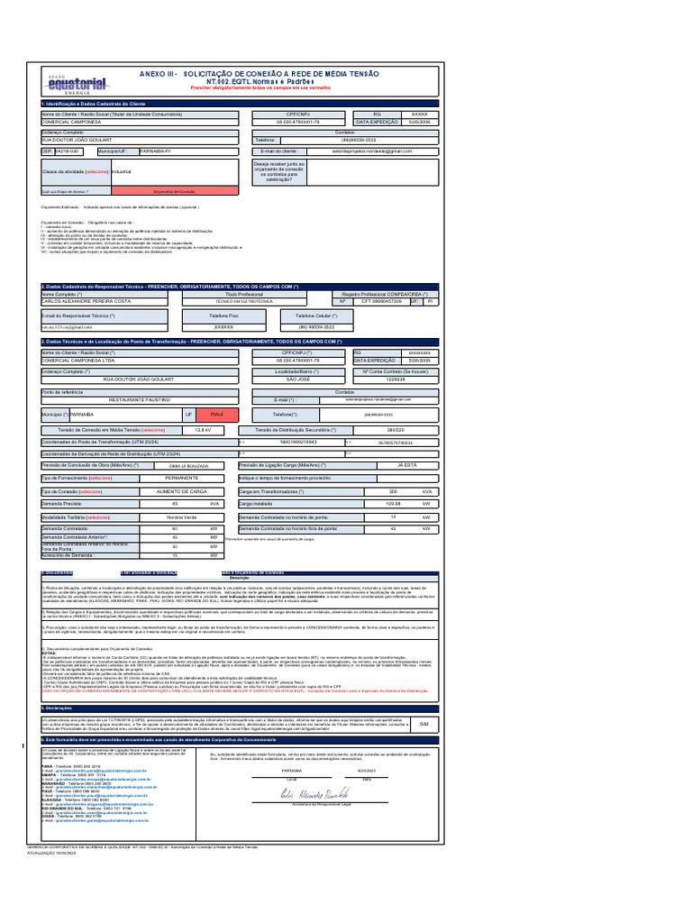 NT.00002.EQTL 08 ANEXO III NT.002 Solicitacao de Conexao A Rede de ...