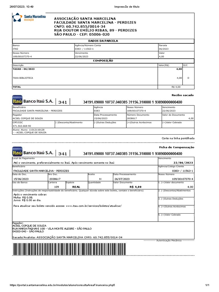 Boleto Multa Biblioteca 1 | PDF | Finanças pessoais | Tecnologia financeira