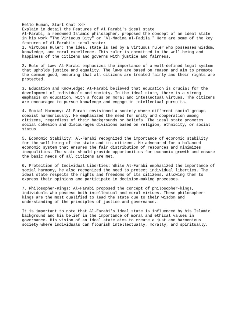 Al-Farabi's Ideal State Features Explained | PDF | State (Polity) | Justice