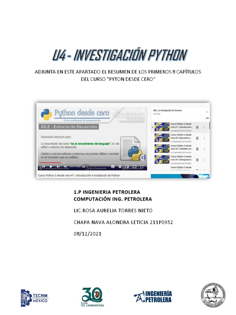U4 - INVESTIGACIÓN PYTHON_ALONDRA_CHAPA | PDF | Programación | Programa de computadora