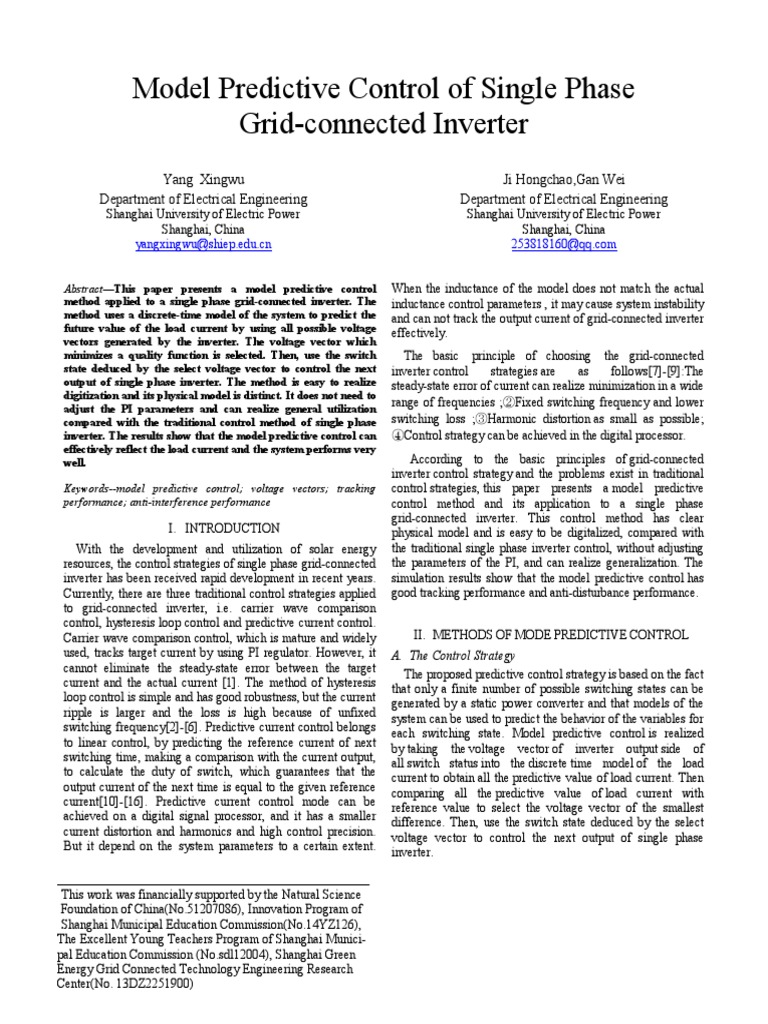 Model Predictive Control of Single Phase Grid-Connected Inverter | PDF ...
