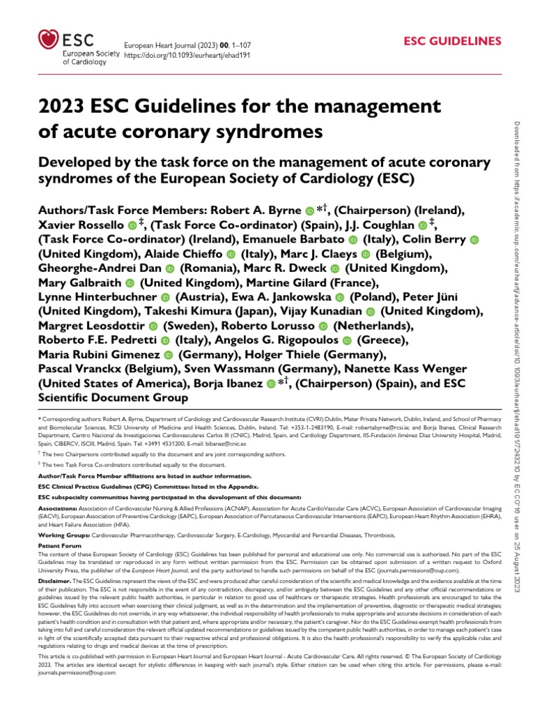 2023 ESC Acute Coronary Syndrome Guidelines | PDF | Wellness | Science ...