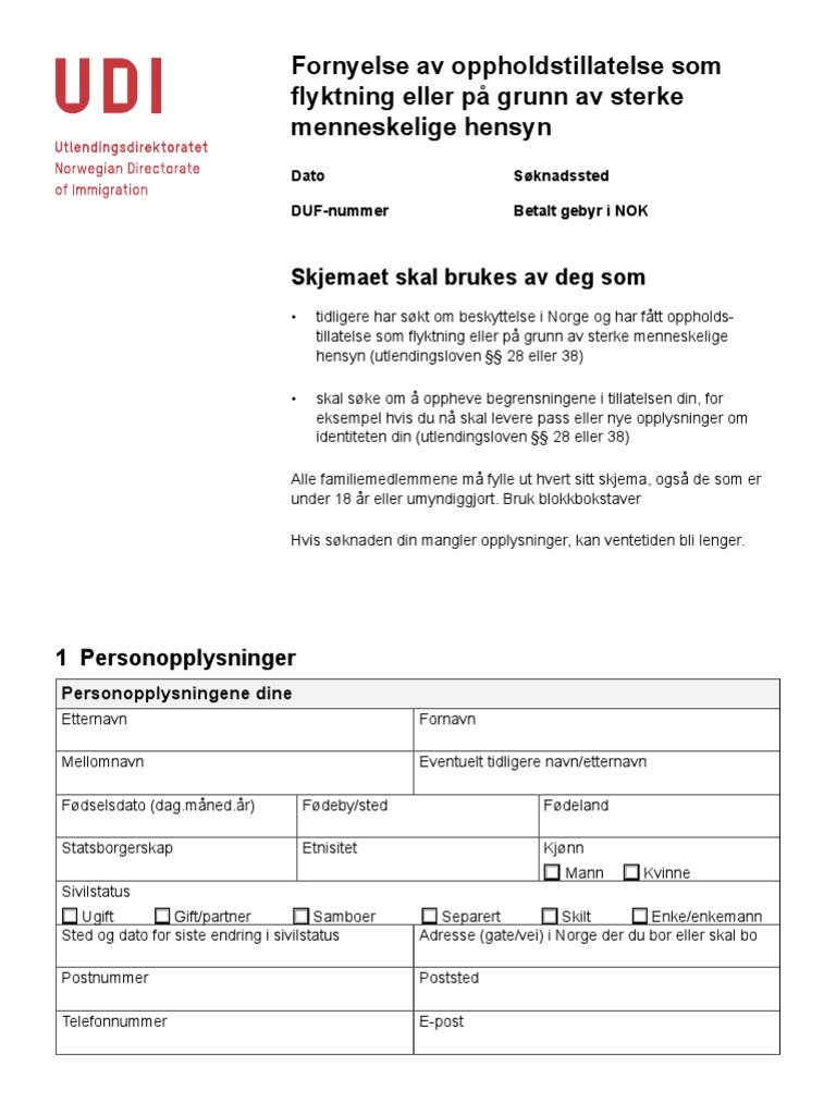 Skjema For Fornyelser Tillatelser Beskyttelse B | PDF