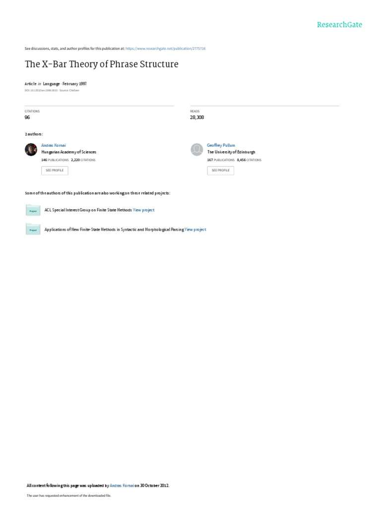 The X-Bar Theory of Phrase Structure | PDF