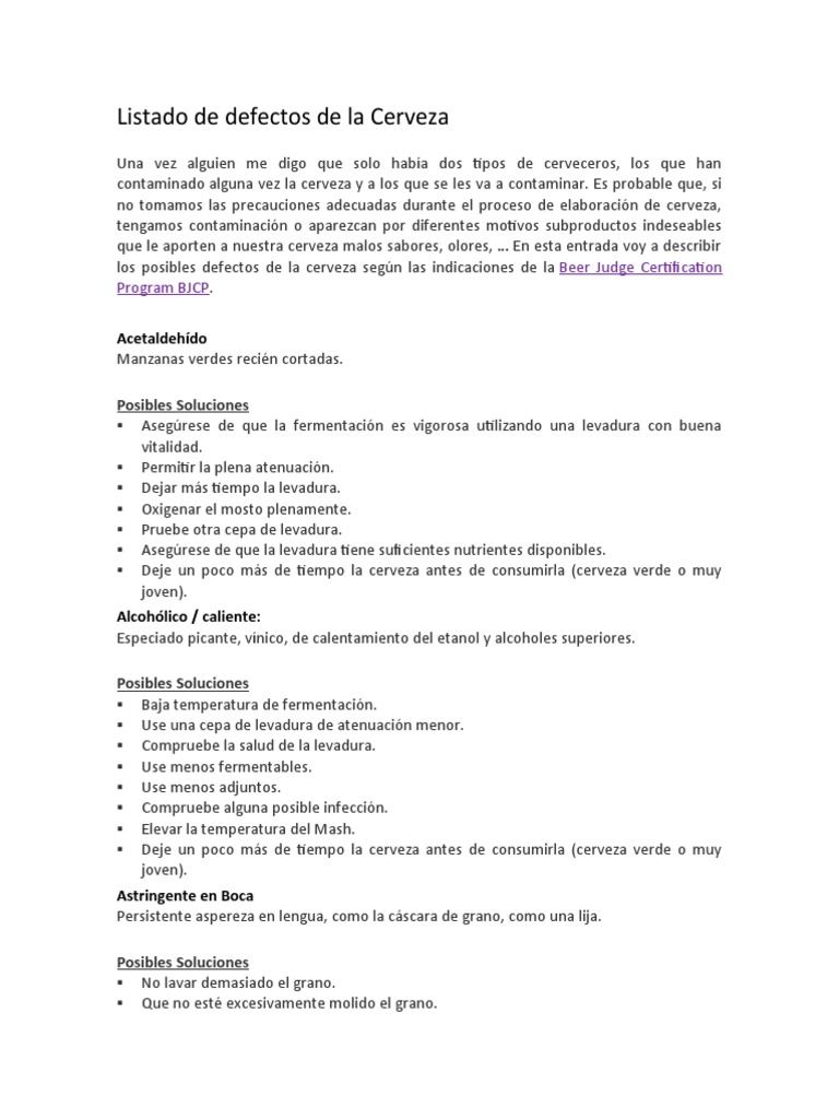 Listado de Defectos de La Cerveza | PDF