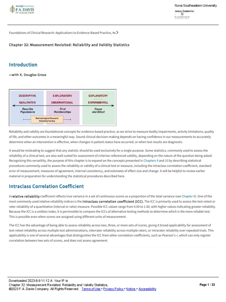 Clinical Test Reliability & Validity | PDF