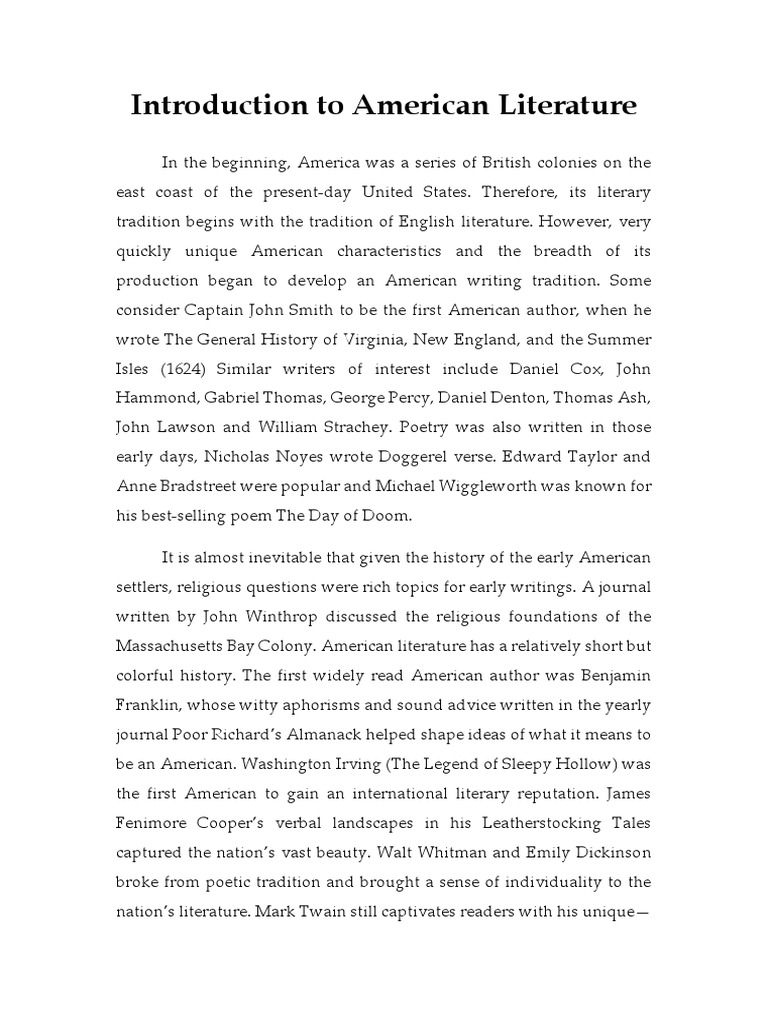 Introduction to American Literature | PDF | American Literature | The Arts