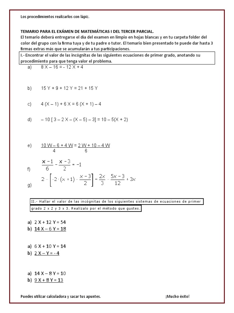 Temario Tercer Parcial Mate 1 | PDF | Matemáticas