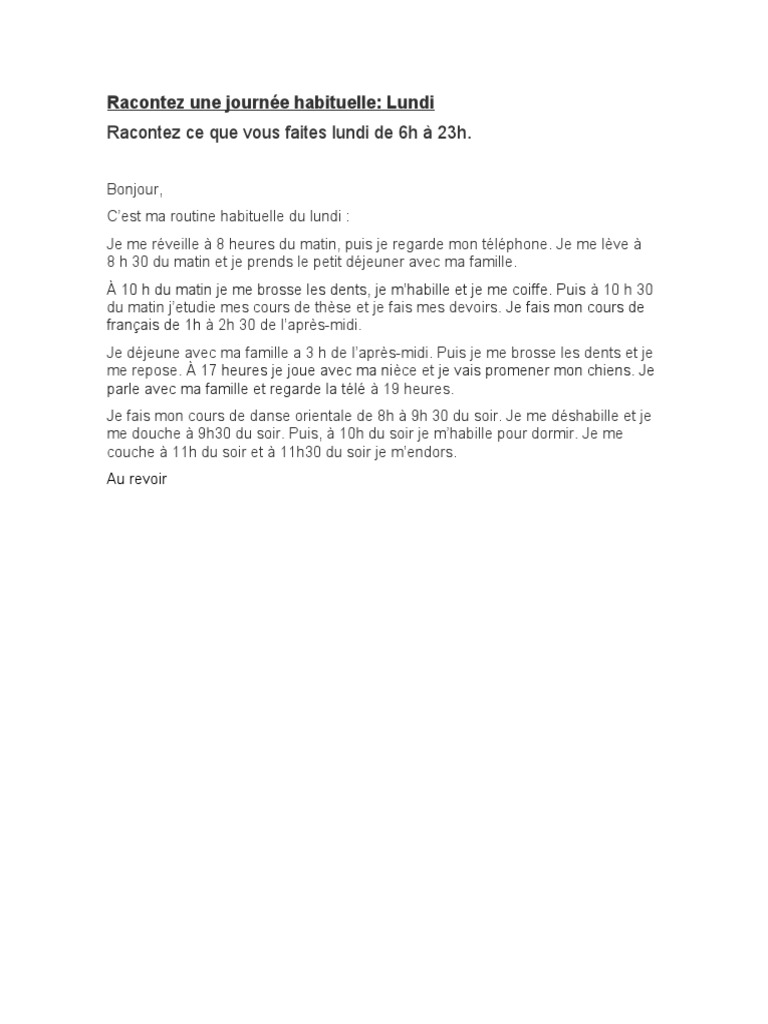 Exercise Racontez Une Journée Habituelle | PDF