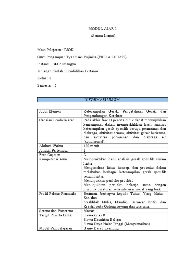 Modul Ajar - 2 - Senam Lantai | PDF