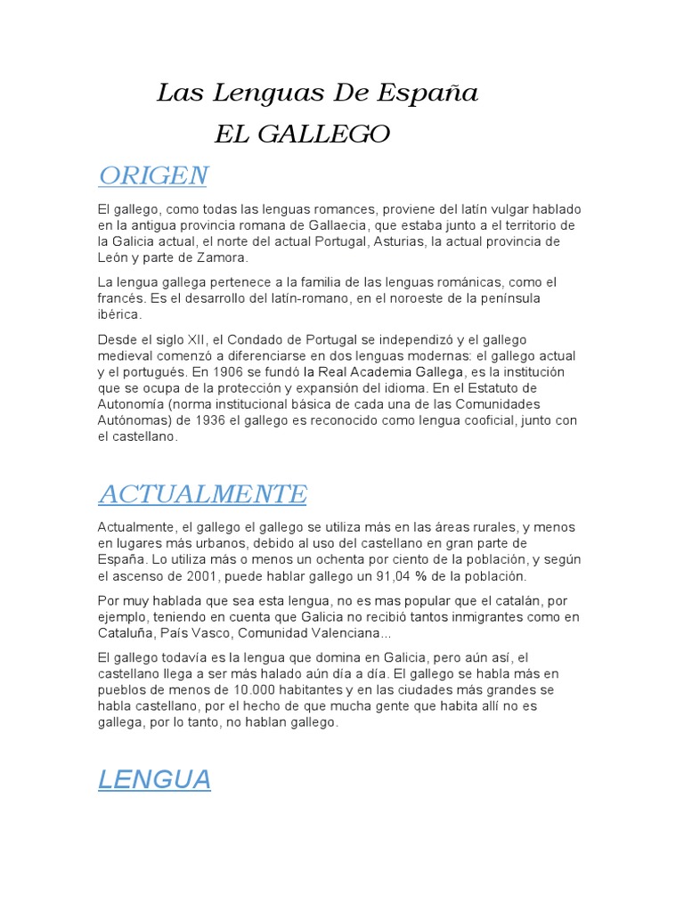 LENGUA - LENGUAS DE ESPAÑA Gallego | PDF