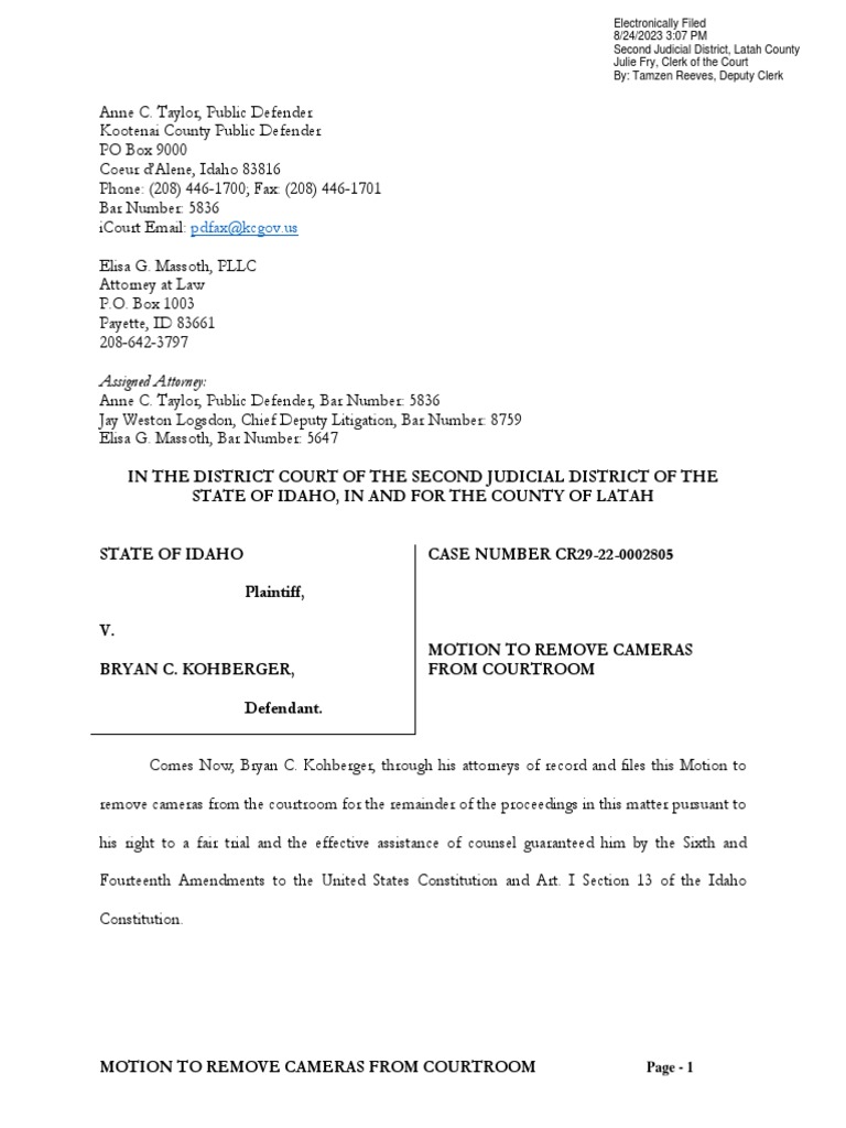 Motion to Remove Courtroom Cameras | PDF | Courtroom | Trials