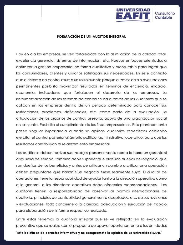 A Formación de Un Auditor Integral | PDF | Auditoría | Calidad (comercial)