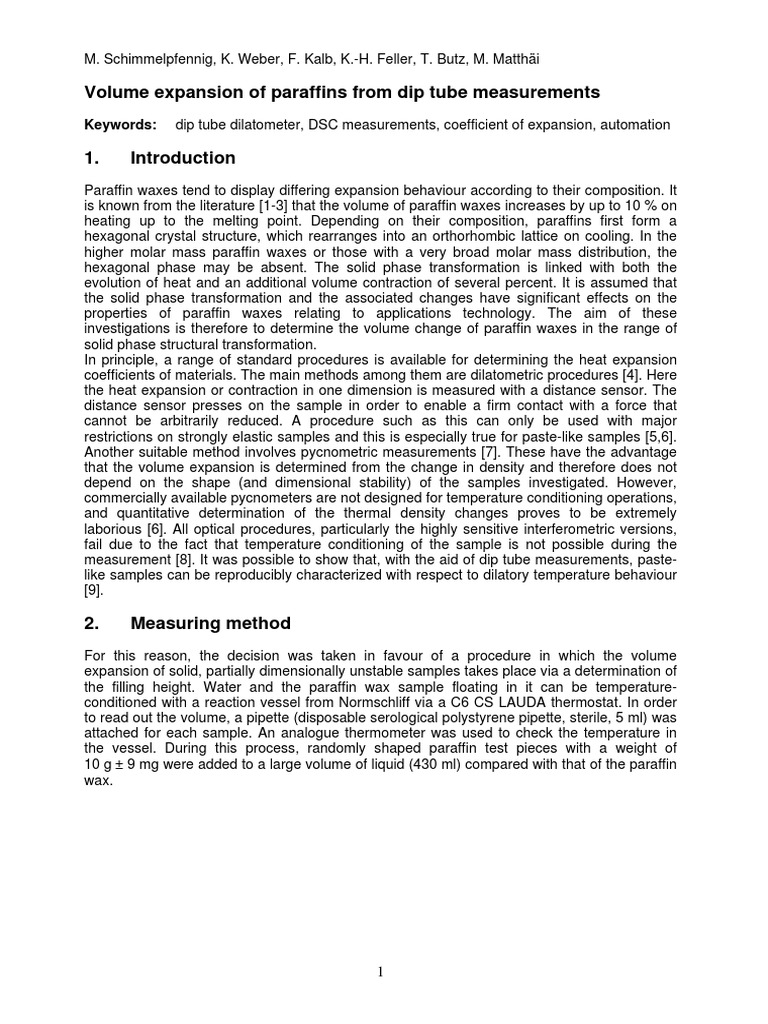 Volume Expansion of Paraffins From Dip Tube Measurements | PDF