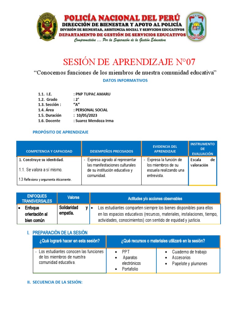 Sesión 07 Personal Social 2do Prim | PDF | Aprendizaje | Cognición