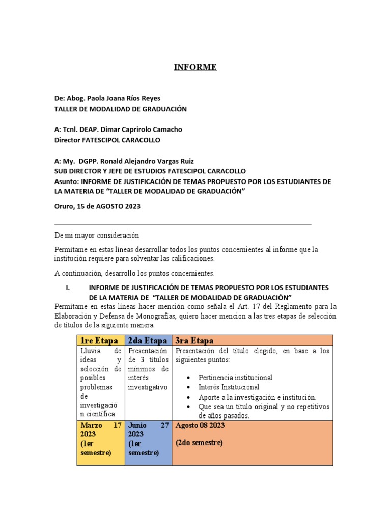 INFORME Titulos | PDF
