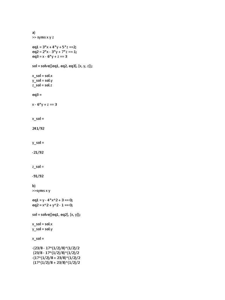 Solve Systems of Equations in MATLAB | PDF