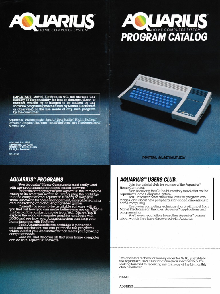 Mattel Aquarius - Program Catalog 1982 | PDF
