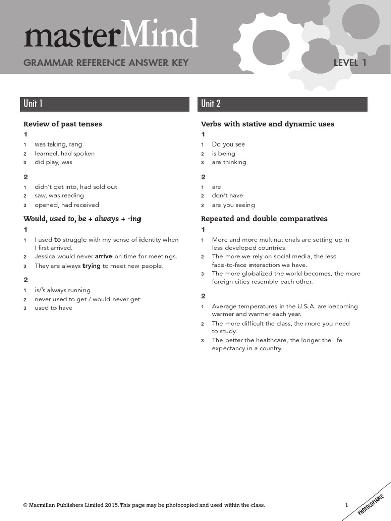 Student's Book Grammar Reference Answer Key | PDF
