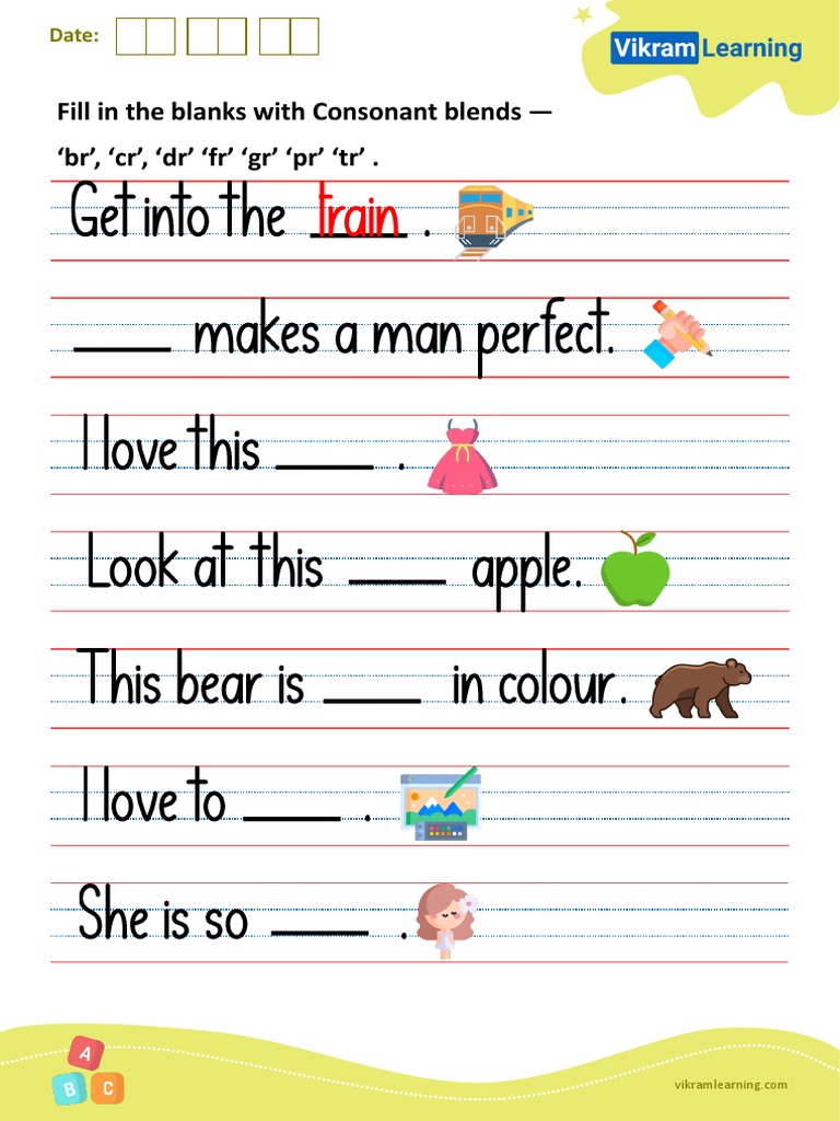 Consonant Blends Worksheet: Fill in the Blanks | PDF