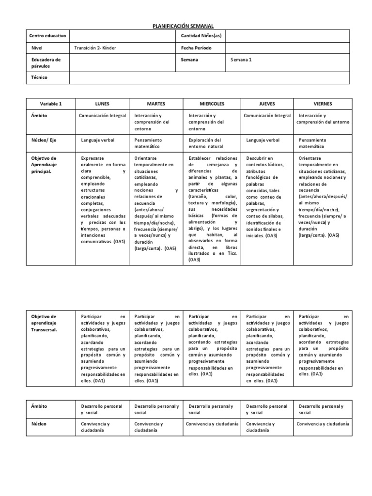 Formato Planificacion Semanal | PDF | Aprendizaje | Educación de la ...