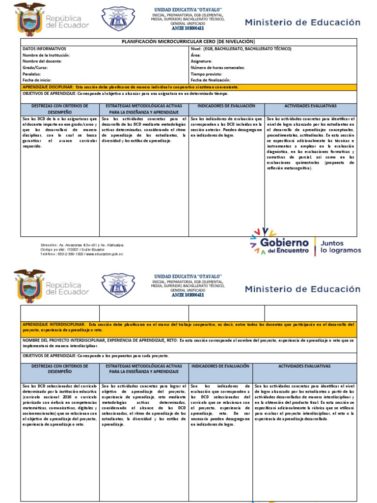 Formato - Planificación - Microcurricular - 2023 - 2024 | PDF | Plan de estudios | Evaluación
