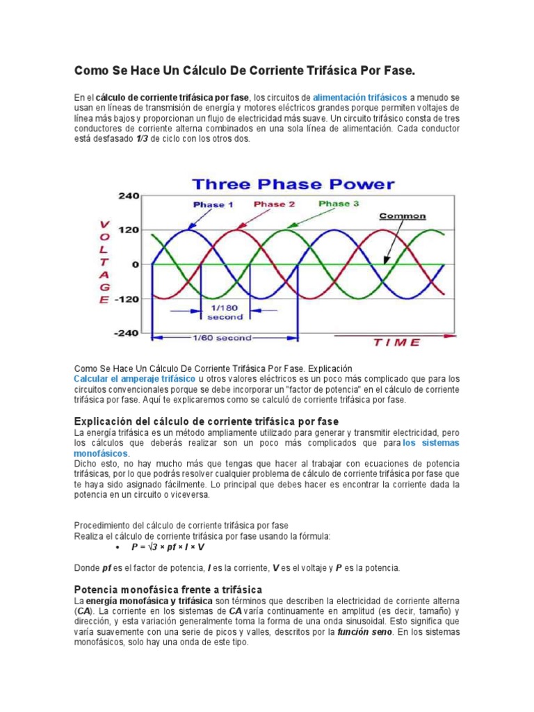 Como Se Hace Un Cálculo de Corriente Trifásica Por Fase. | PDF ...