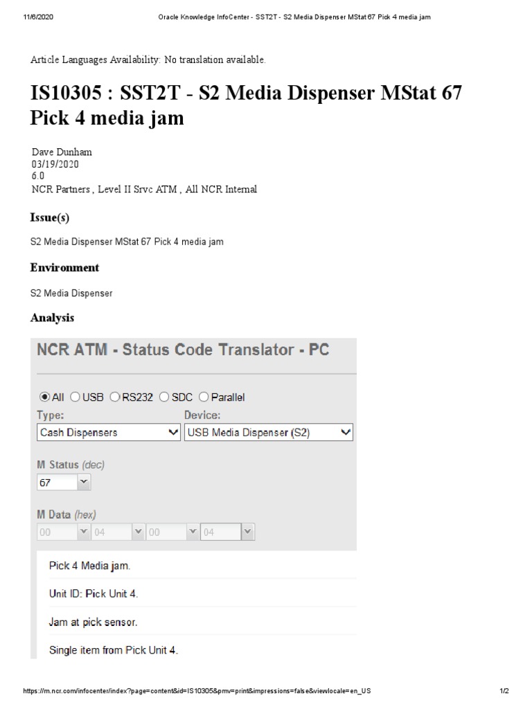 S2 Media Dispenser 67 Pick Jam Fix | PDF