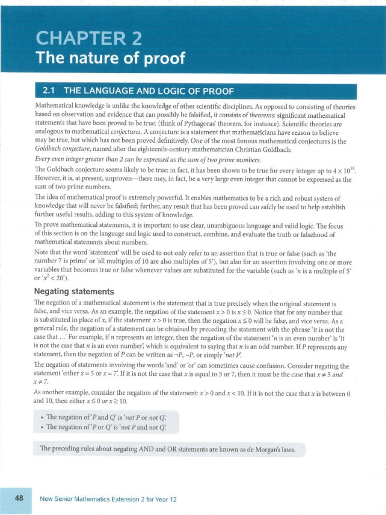 Proofs and Inductions Mathematics Year 12 | PDF